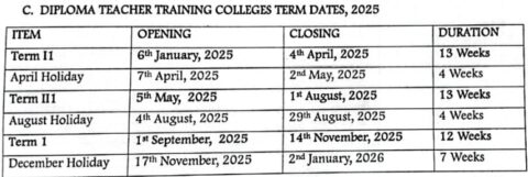 2025 School Calendar, Term Dates for Primary, Secondary, TTC - JITIMU