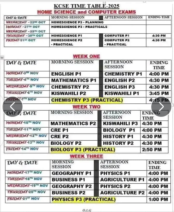 KNEC KCSE Timetable 2025 (Simplified) - JITIMU